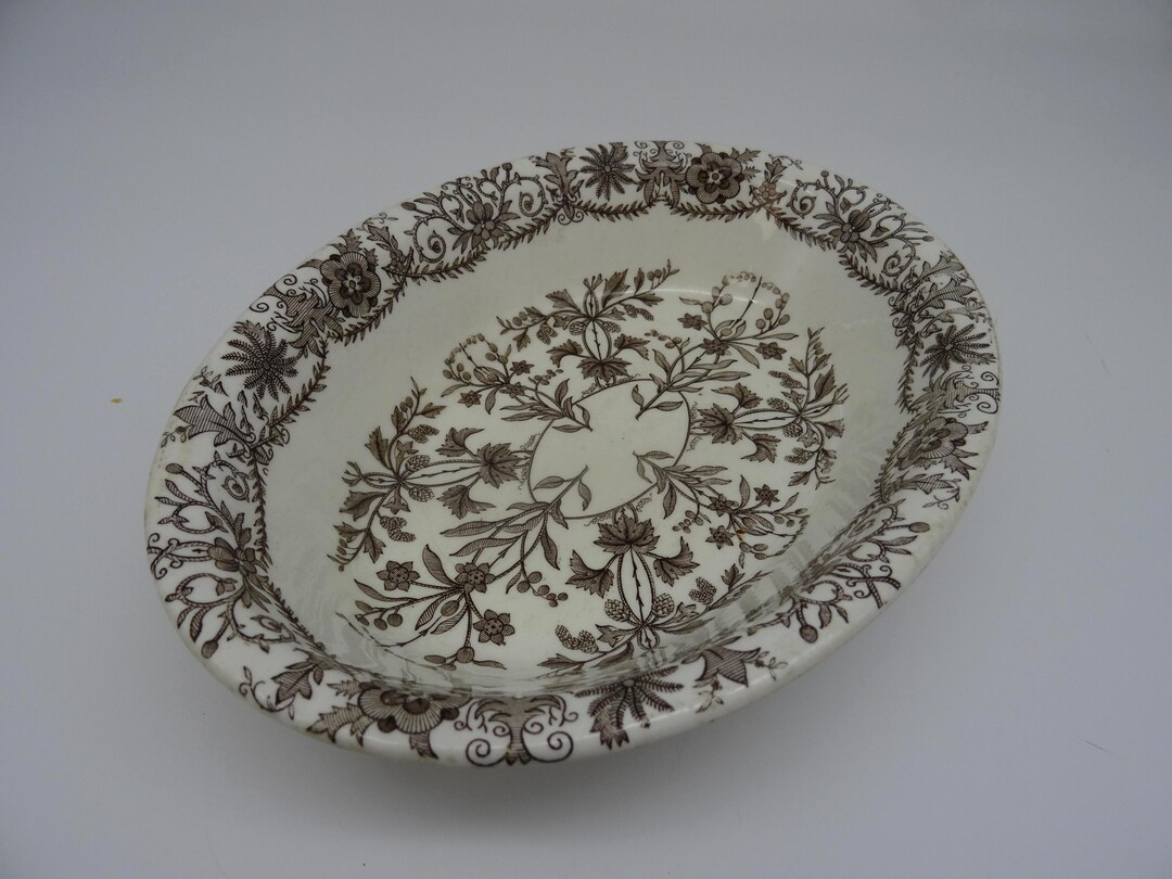 T&R Boote Lahore England Brown Flower Oval Bowl - Etsy