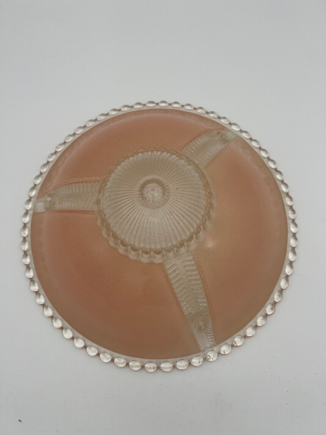 Pink Glass 3 Chain Light Shade Ruffled Edge Art Deco Vtg Ceiling Light ...