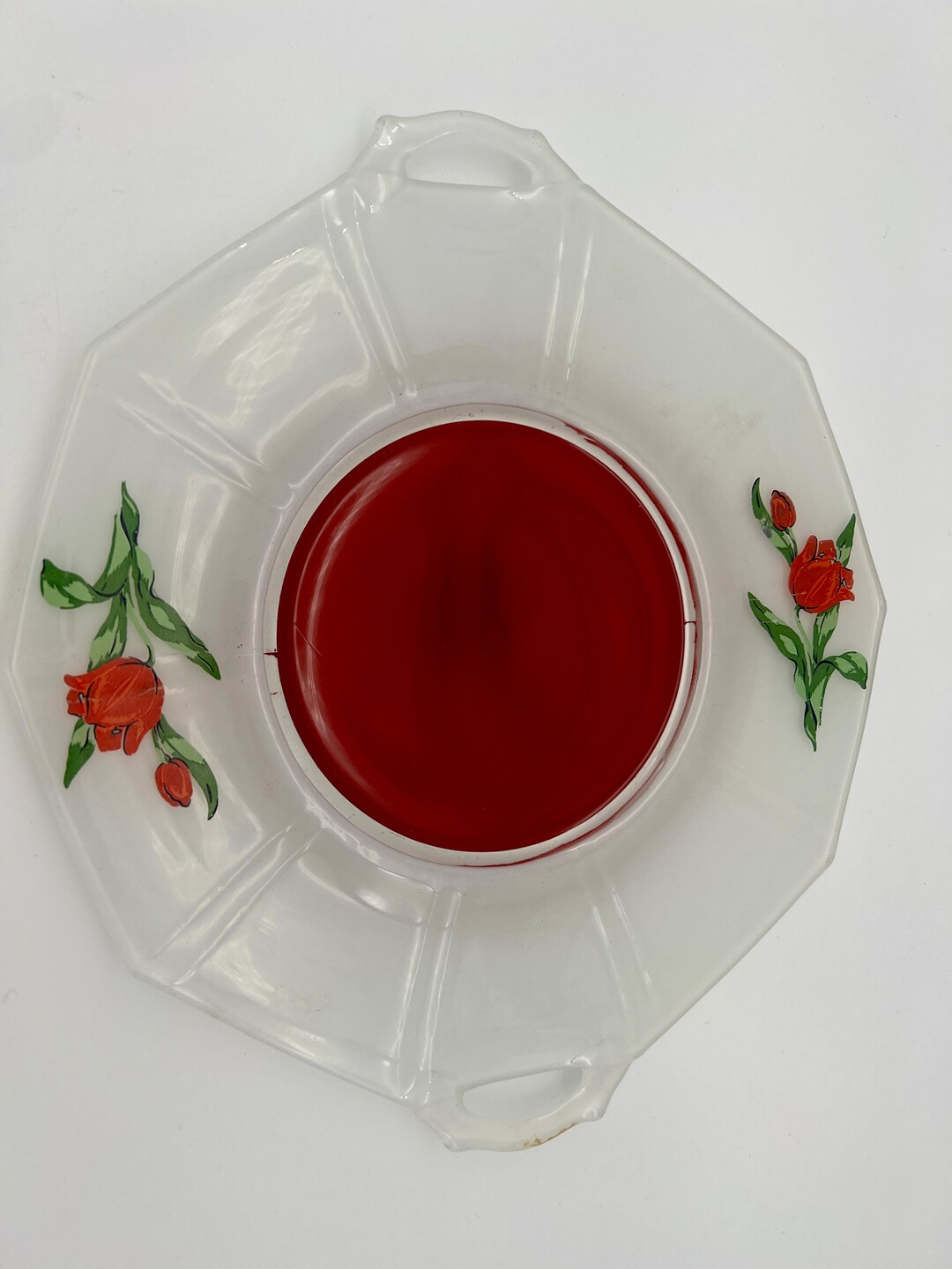 RARE Indiana Glass , Plate , Hand Painted Red Tulips, Vintage 1930's - Etsy