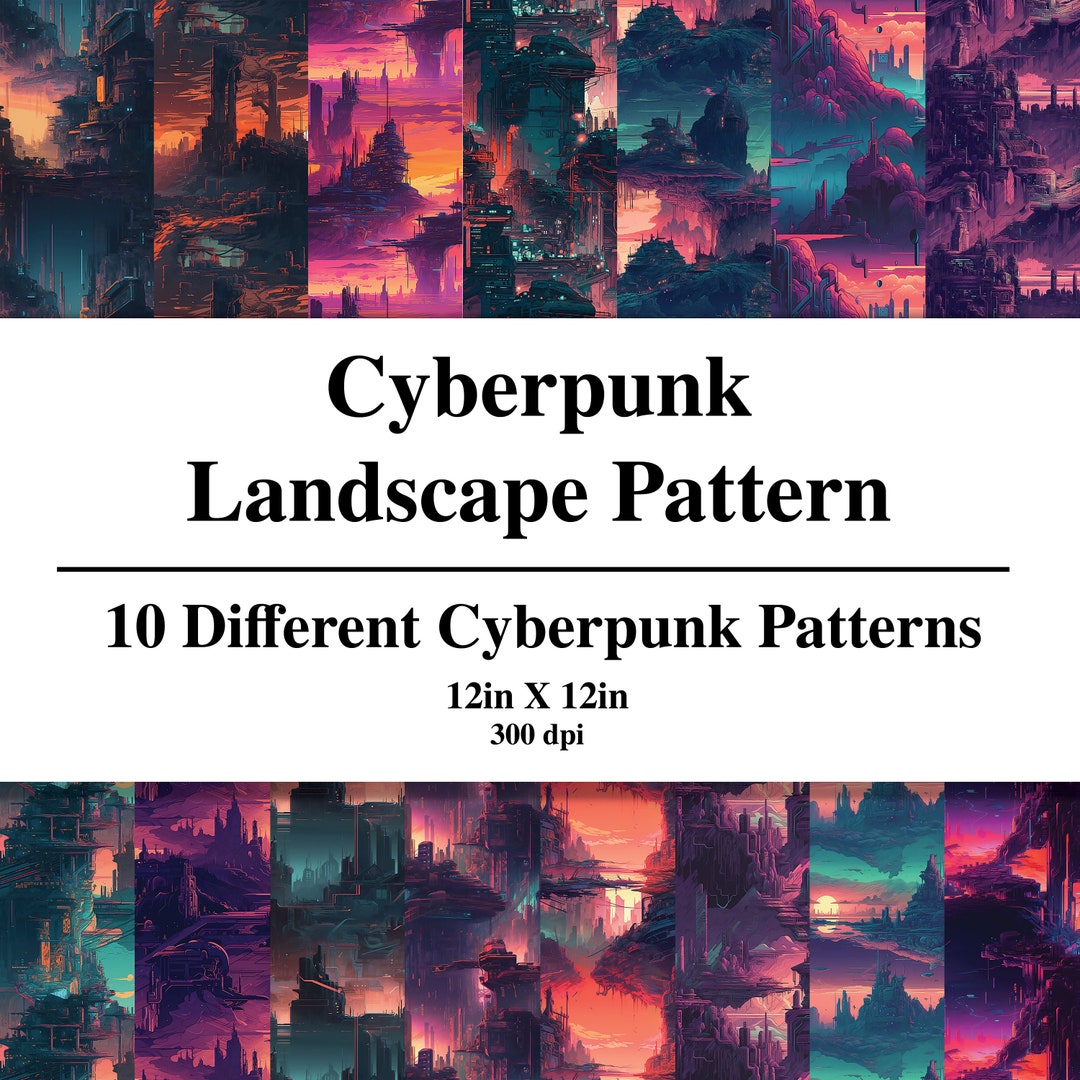 Cyberpunk Landscape Seamless Pattern - Etsy