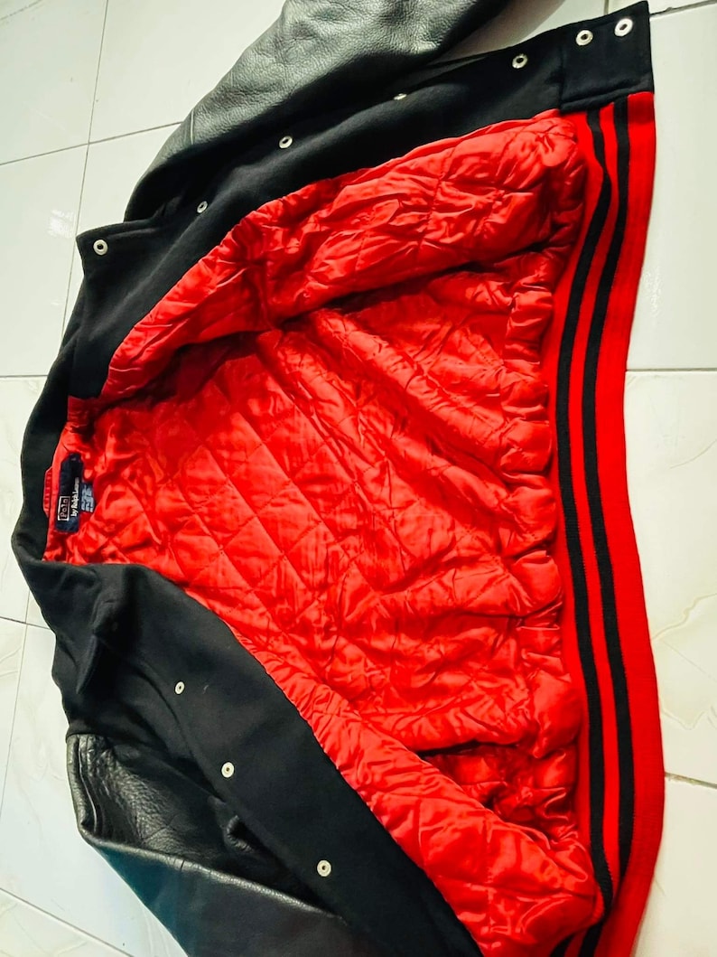 Vintage 90's POLO Ralph Lauren Tiger Wool Leather Jacket Size Large ...