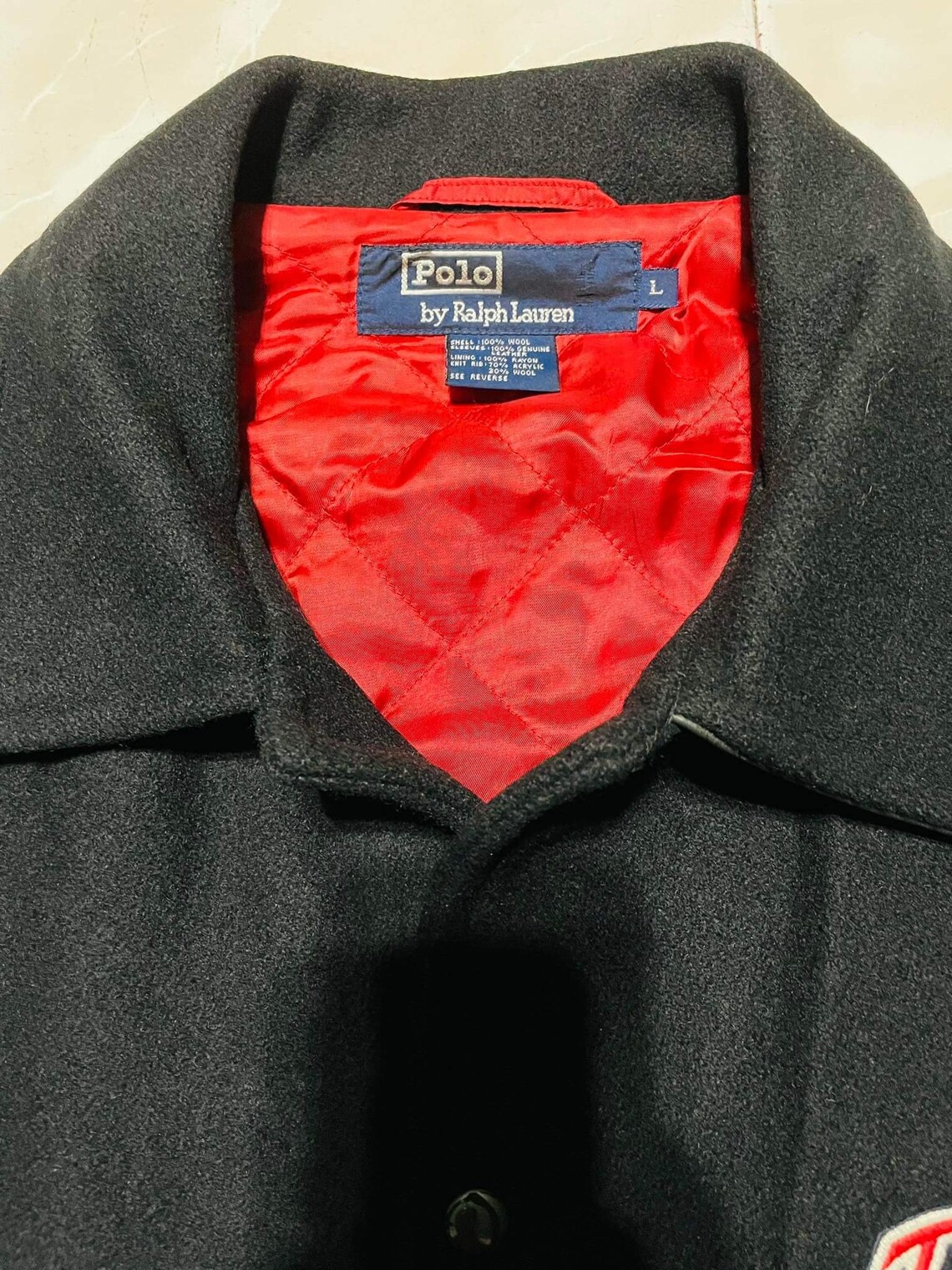 Vintage 90's POLO Ralph Lauren Tiger Wool Leather Jacket Size Large ...