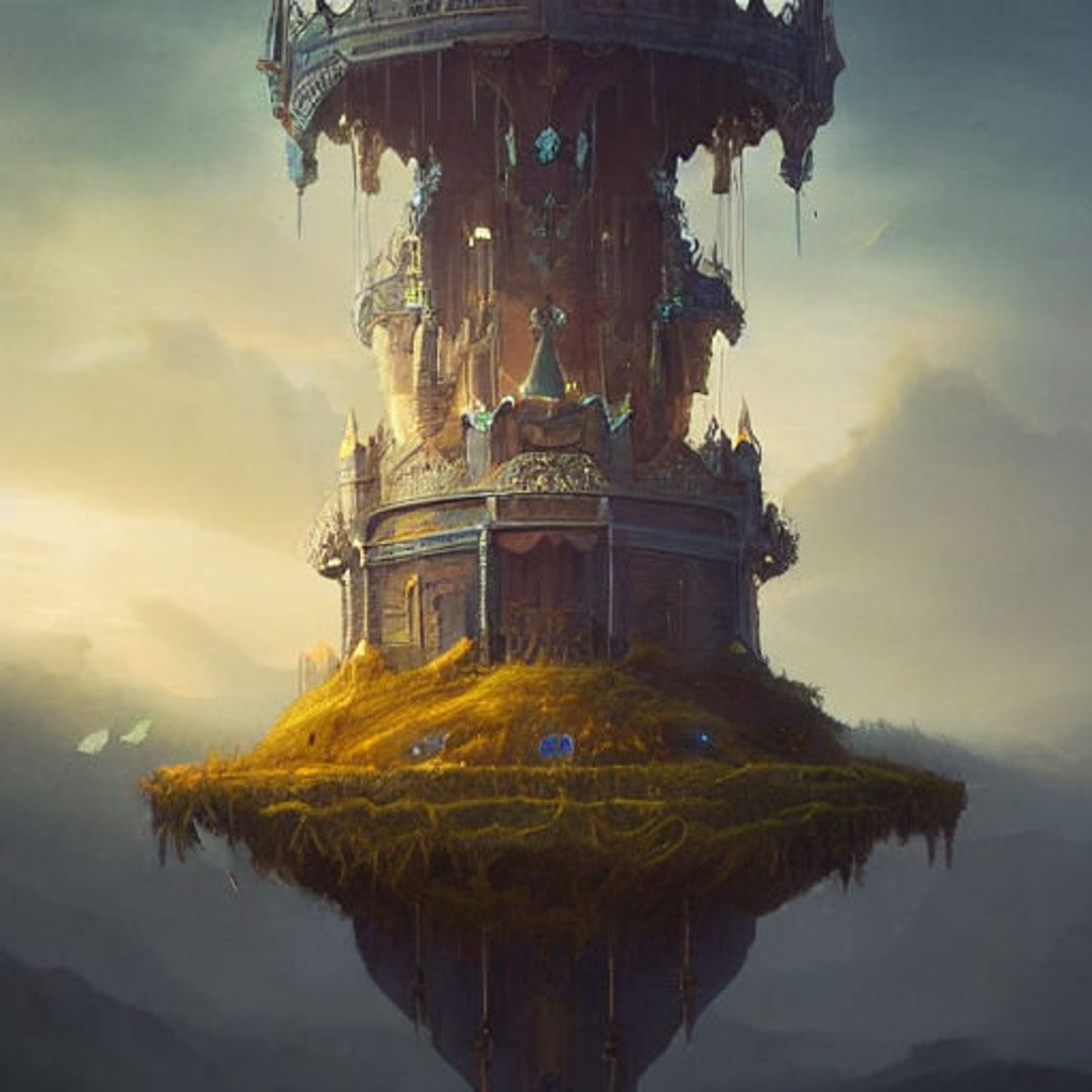 Digital A.I Downloadable Poster Print. Fantasy Floating Mage Tower - Etsy