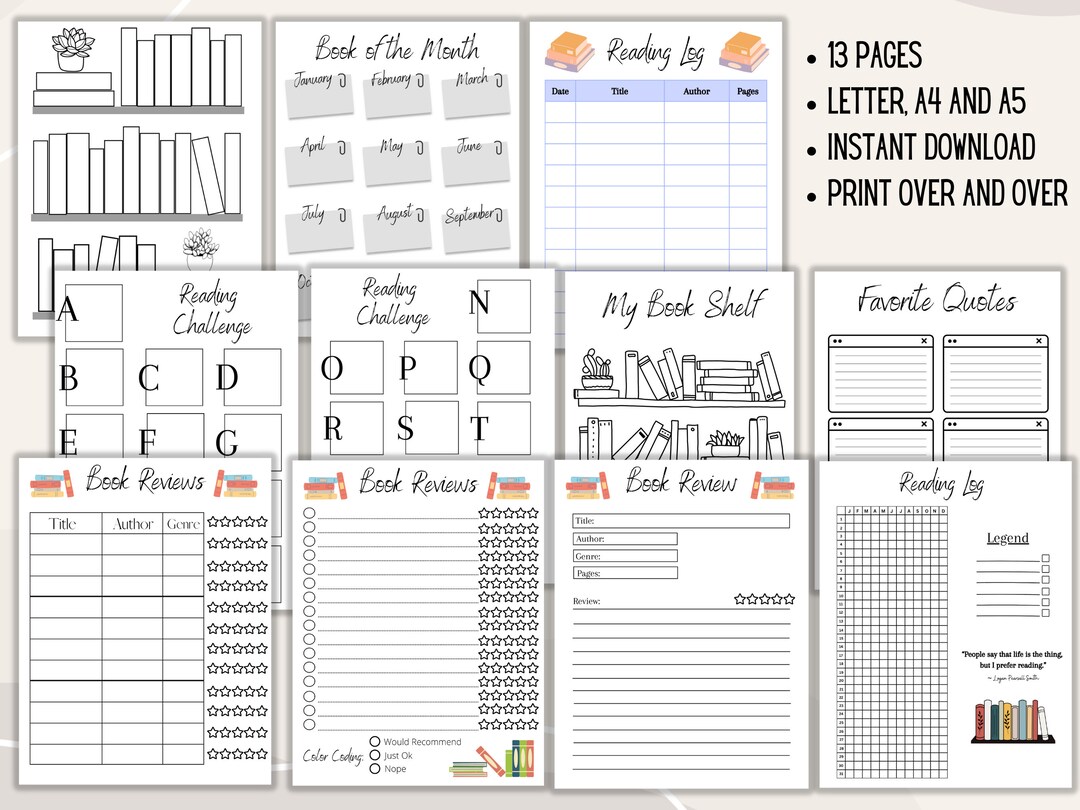 Printable Reading Journal, Reading Log, Book Tracker, Printable Book ...