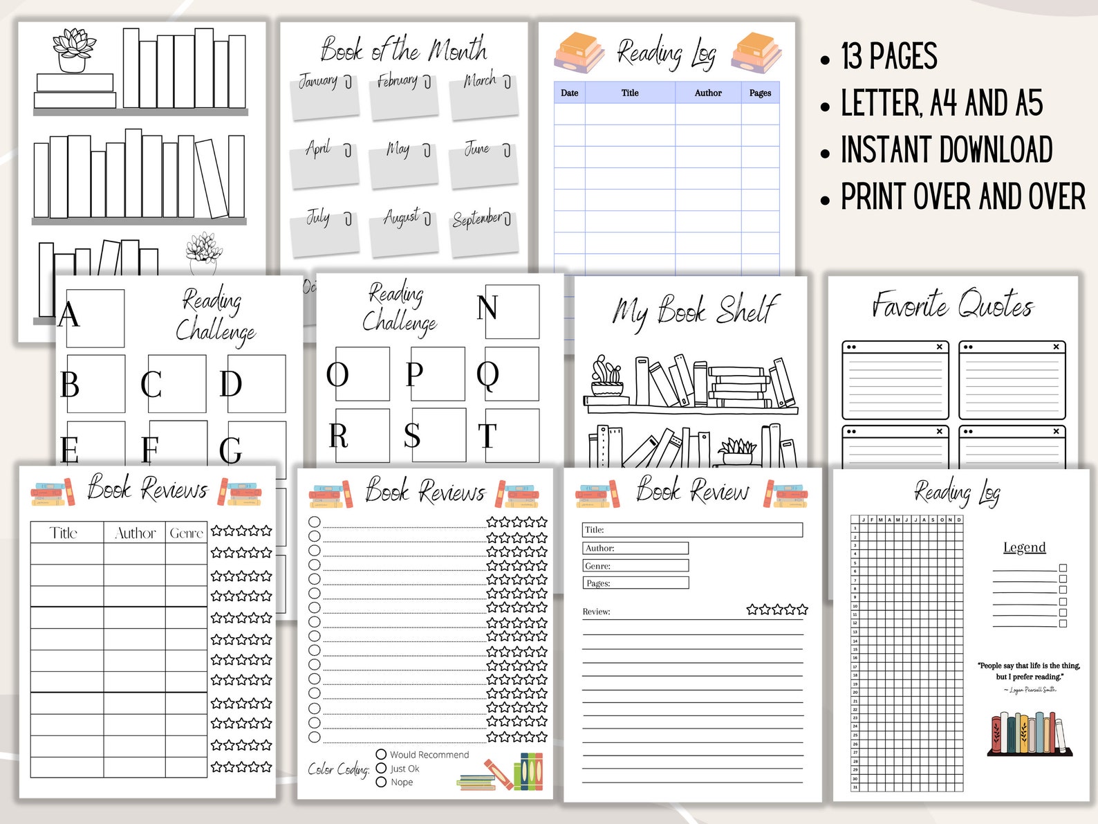 Printable Reading Journal, Reading Log, Book Tracker, Printable Book ...