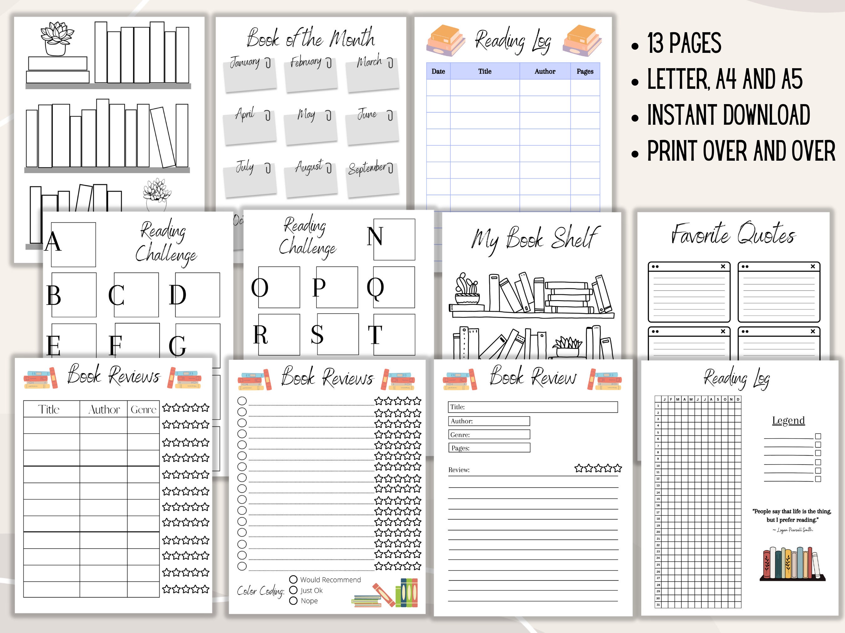 Printable Reading Journal, Reading Log, Book Tracker, Printable Book ...