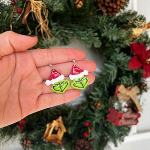 Grinch Earrings, Christmas Earrings, Holiday Earrings, Perfect for the ...