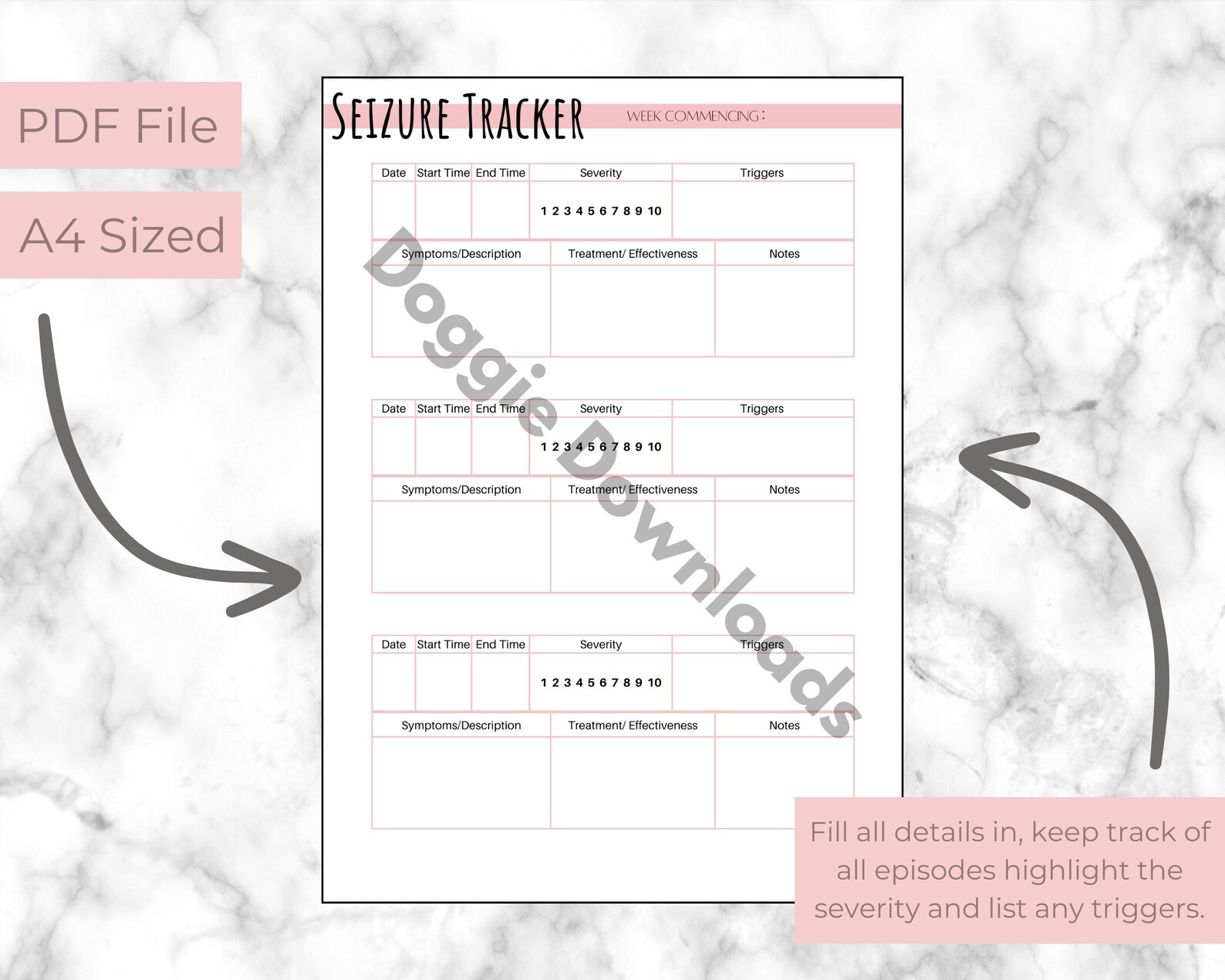 Seizure Medical Tracker - Printable Page - Etsy