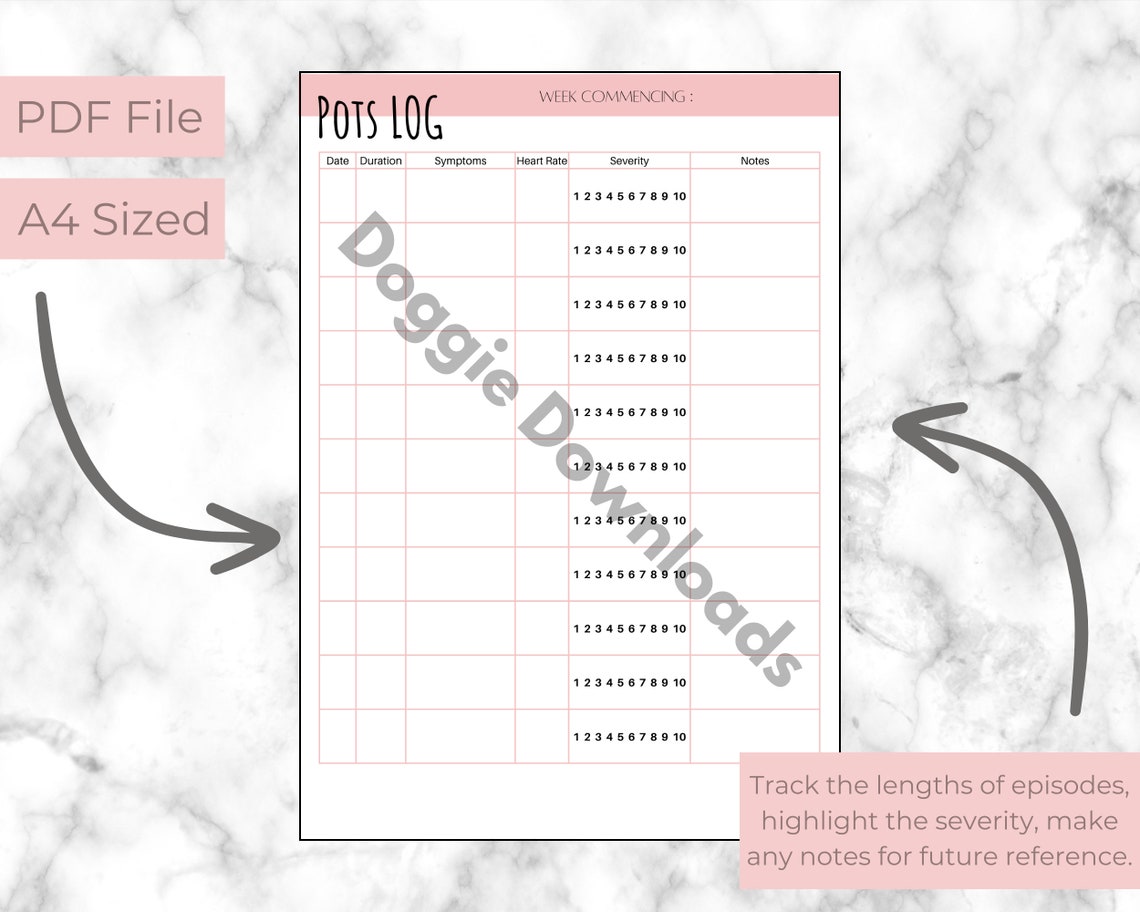 Pots Medical Tracker - Printable Page - Etsy