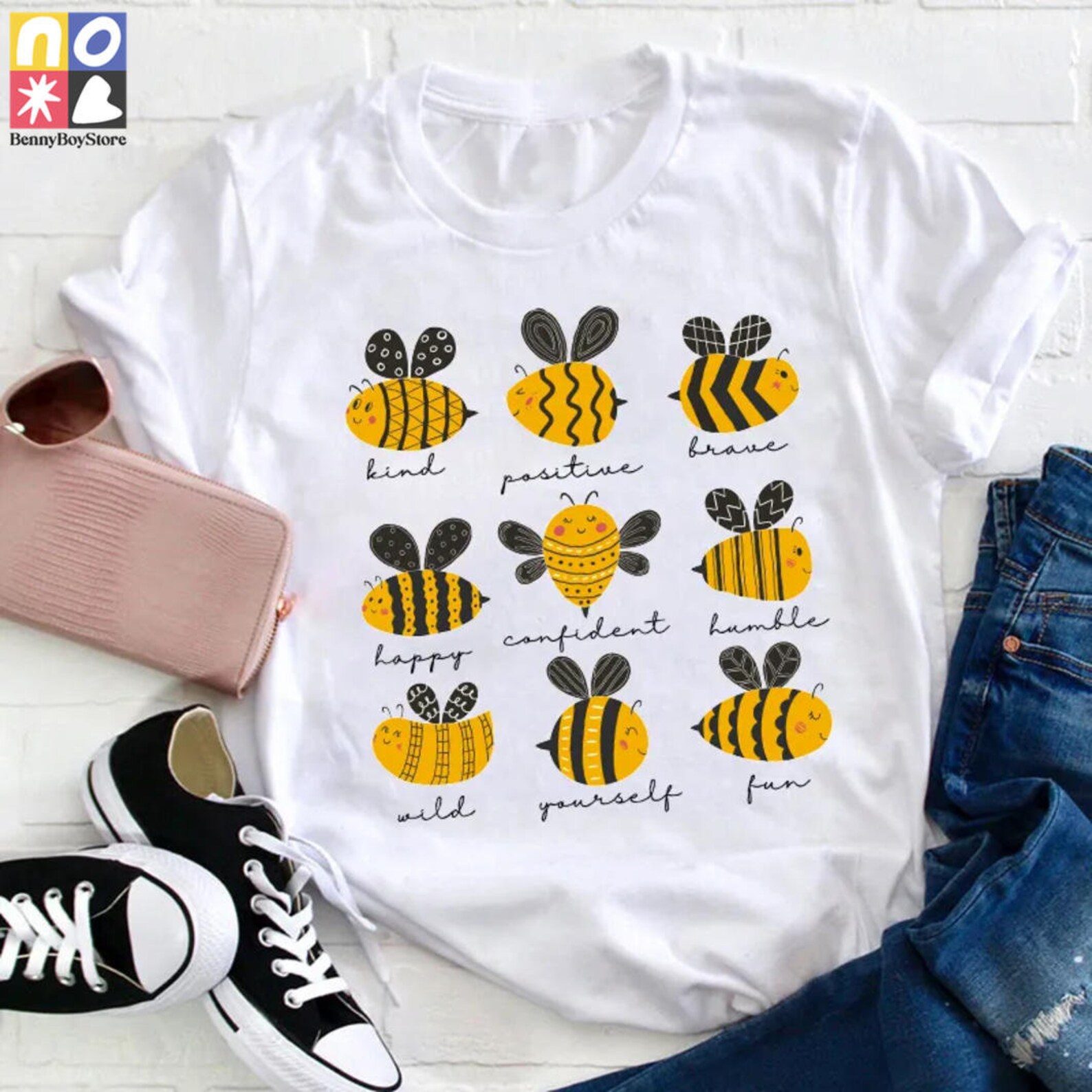 Bee Kind Positive Brave Happy Confident Humble Vintage T-shirt ...