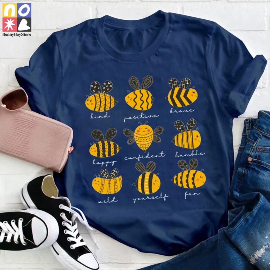 Bee Kind Positive Brave Happy Confident Humble Vintage T-shirt ...