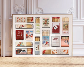 Vintage Matchbox Print, Trendy Matches Poster, Retro Matchbook Wall Art ...