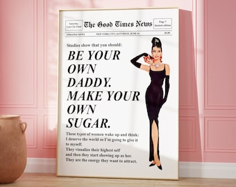 Be Your Own Sugar Daddy Newspaper Headline Poster, Retro Bar Cart ...