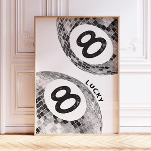 Lucky 8 Ball Print Retro Disco Ball Wall Art Funky Aesthetic Print for ...