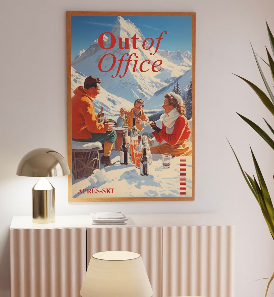 Retro Après Ski Wall Art, Out of Office Poster, Vintage Skiing Print ...