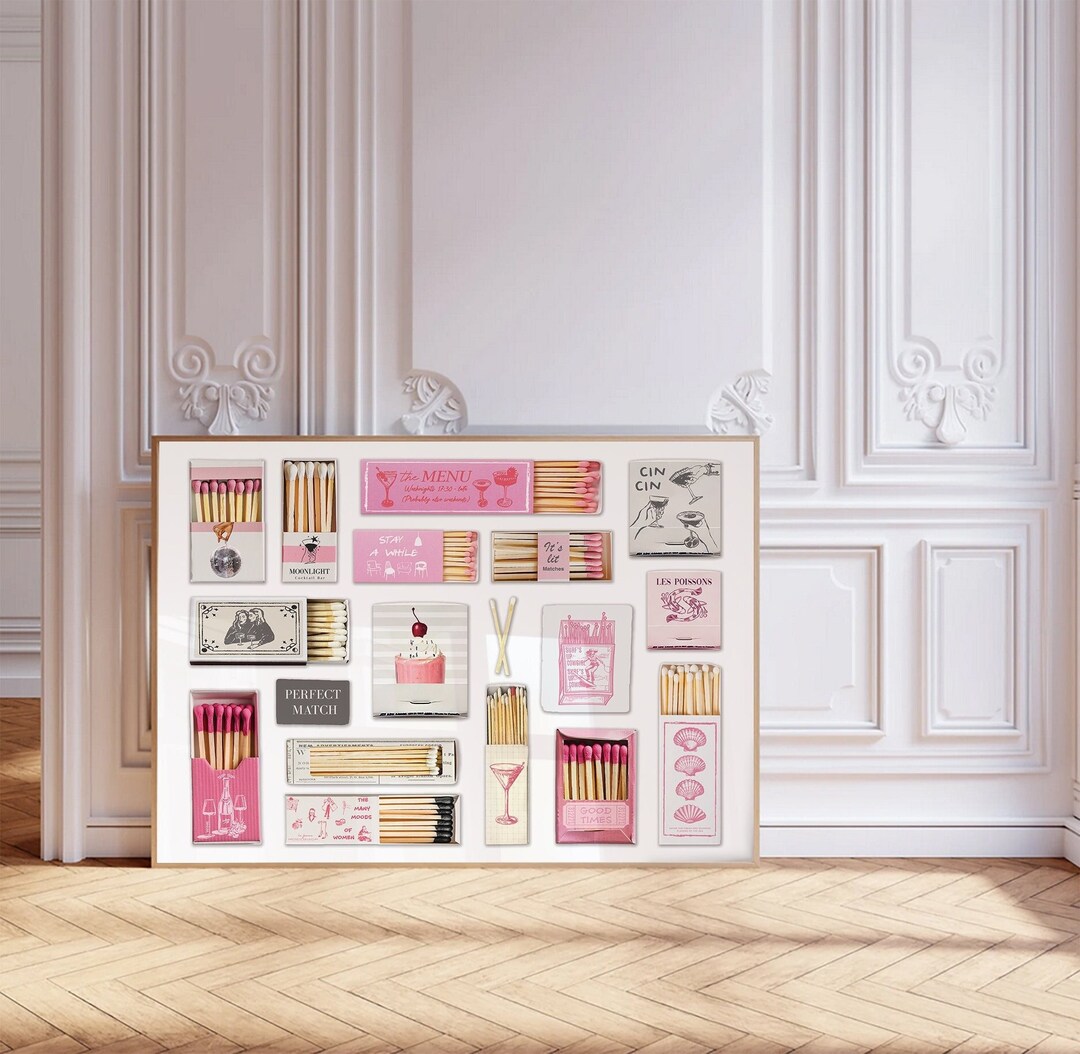 Vintage Matchbox Print, Horizontal Trendy Matchbook Poster, Pink ...