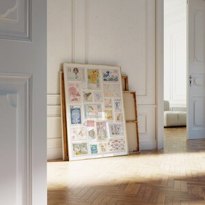 Vintage Stamps Print, Trendy Stamp Collection Poster, Retro Wall Art ...