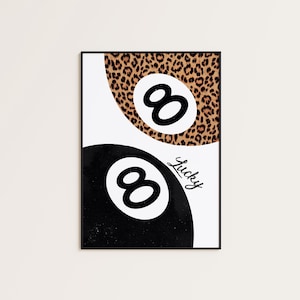 Lucky 8 Ball Leopard Print Retro Lucky Girl Poster Funky Aesthetic ...