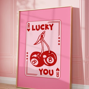Retro 8 Ball Cherry Print, Poker Bar Cart, Lucky You Poster, Trendy ...