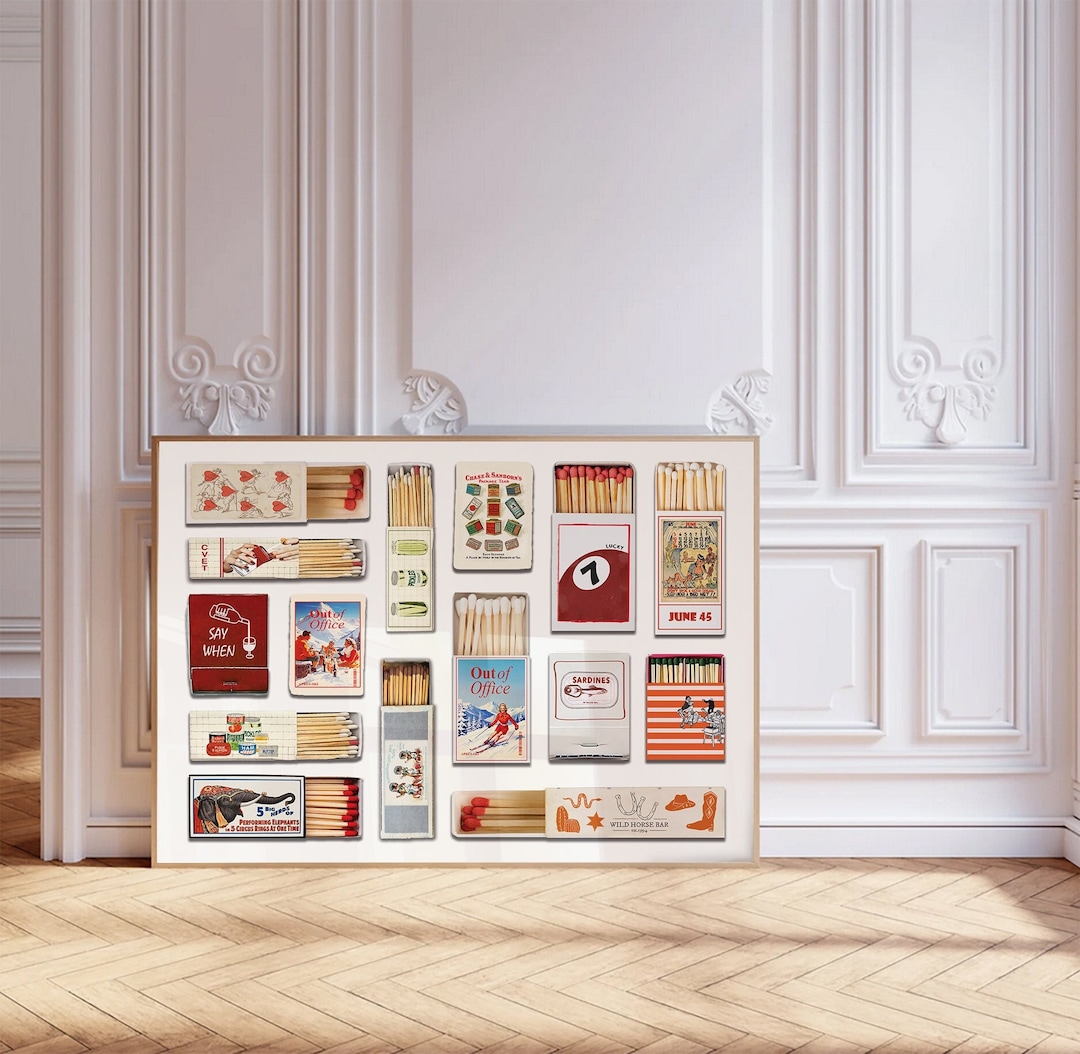 Vintage Matchbox Print, Horizontal Matches Poster, Retro Wine Bar Cart ...