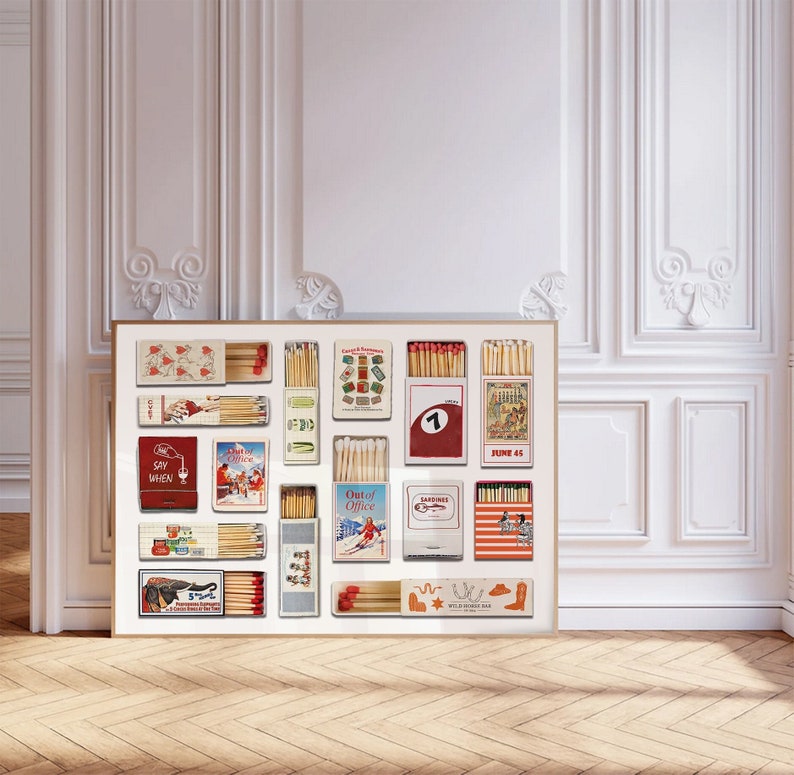 Red Matchbox Print, Trendy Matches Poster, Retro Bar Cart Decor ...