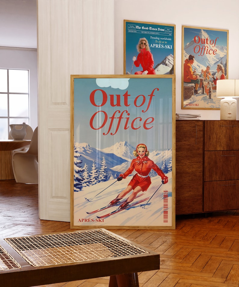 Retro Apres Ski Wall Art Out of Office Newspapers Magazine - Etsy