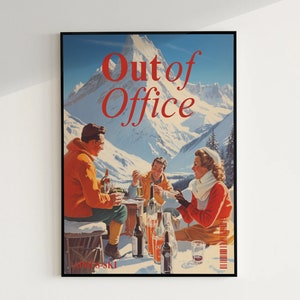 Retro Après Ski Wall Art, Out of Office Poster, Vintage Skiing Print ...