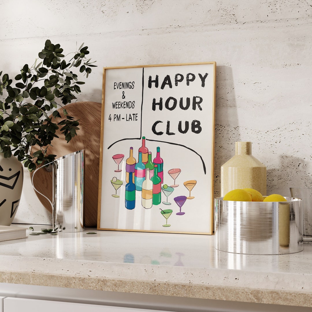 Retro Happy Hour Print: Mid-century Modern Bar Cart Decor (digital ...