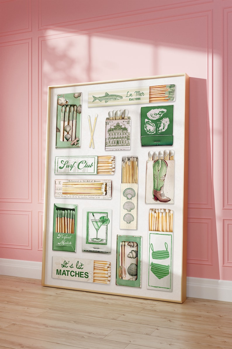 Vintage Matchbox Print, Trendy Matches Poster, Retro Matchbook Wall Art ...