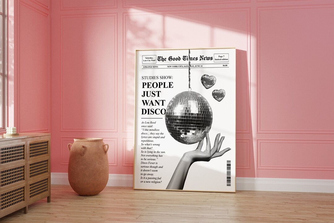 Trendige Zeitung Poster, Retro Discokugel Wandkunst, Retro Bar Dekoration, 70er Jahre Wandkunst ...