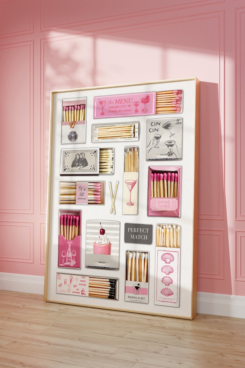 Pink Matchbox Print, Trendy Matches Poster, Matchbook Wall Art ...