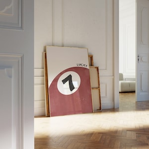 Vintage Pool Ball Print Retro Hand-drawn Wall Art Trendy Lucky 7 Ball ...