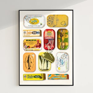 Vintage Sardines Print, Retro Kitchen Wall Art, Sardine Can Poster ...