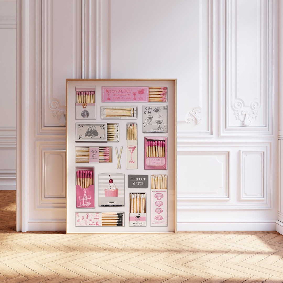 Pink Matchbox Print, Trendy Matches Poster, Matchbook Wall Art ...