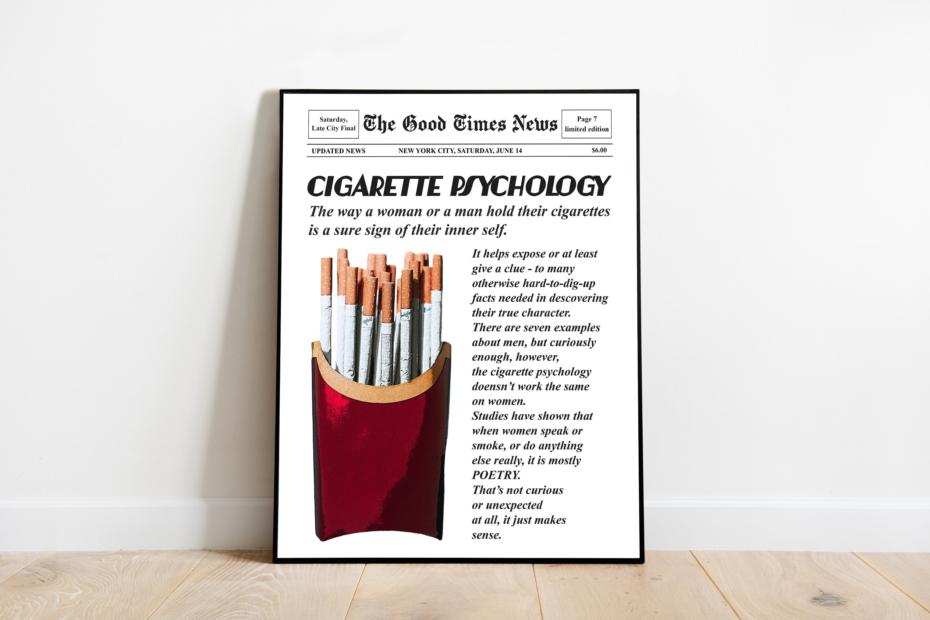 Trendy Newspapers Print Cigarette Wall Art Retro 70's Poster Magazine ...