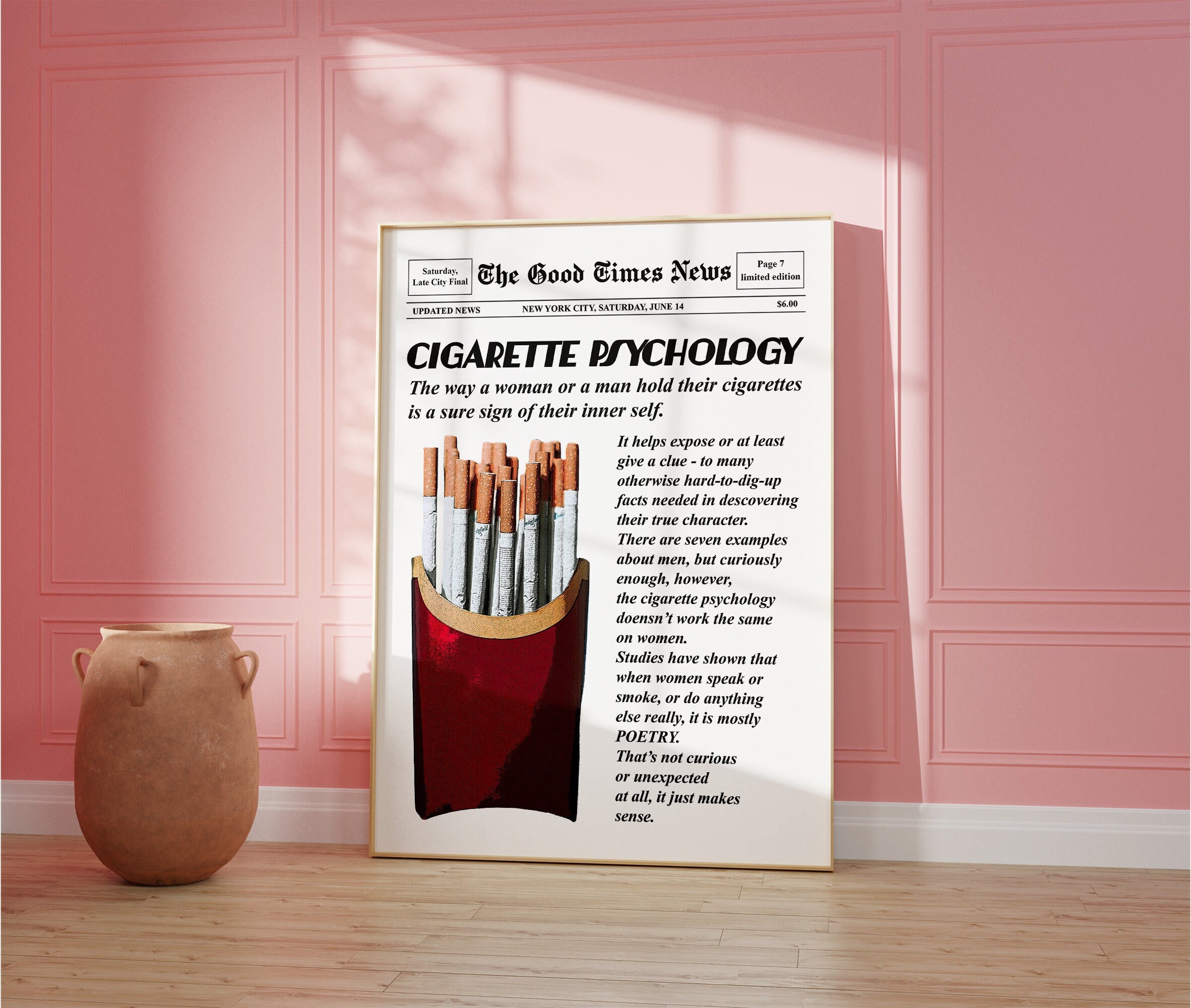 Trendy Newspapers Print Cigarette Wall Art Retro 70's Poster Magazine ...