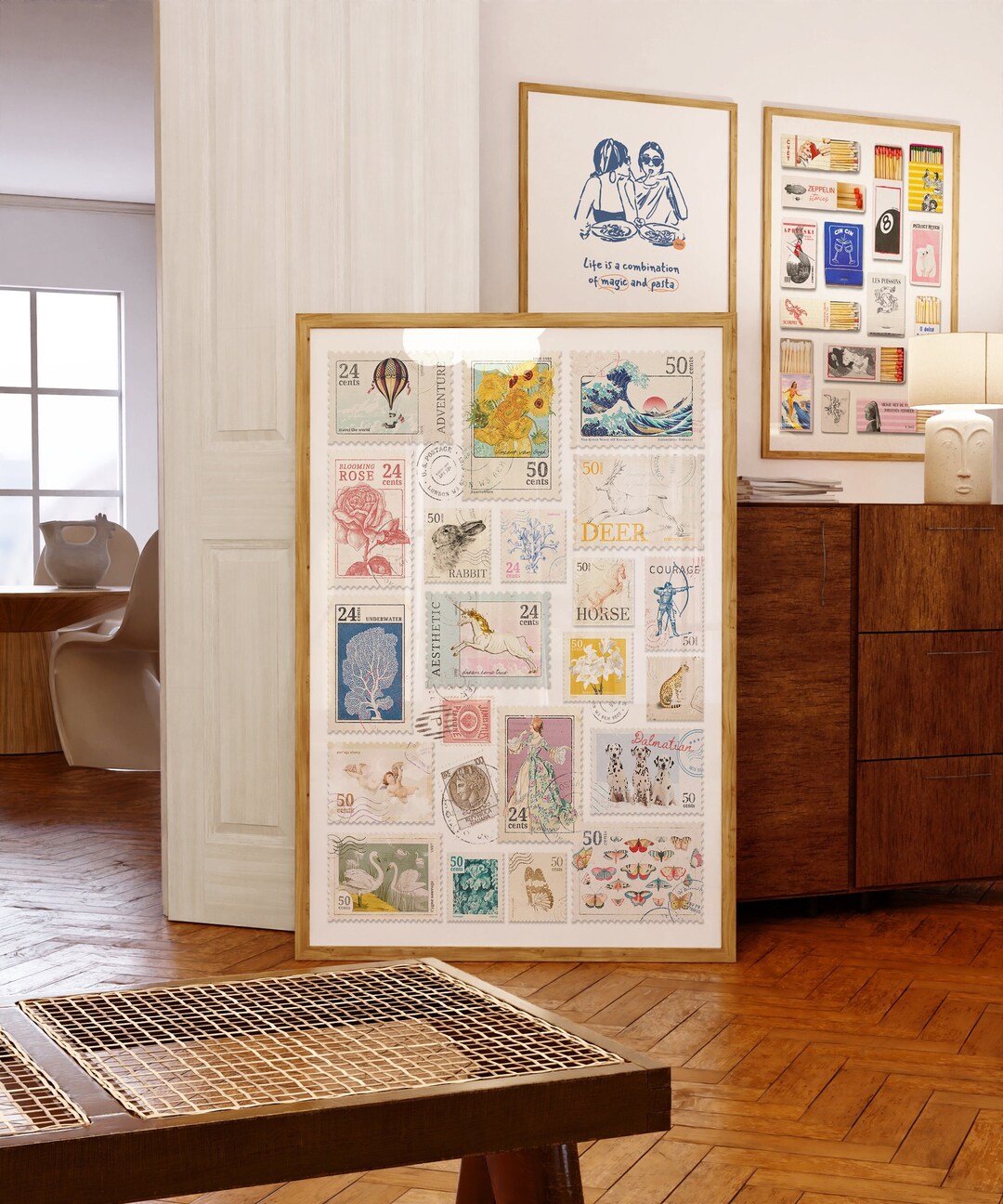 Vintage Stamps Print, Trendy Stamp Collection Poster, Retro Wall Art ...