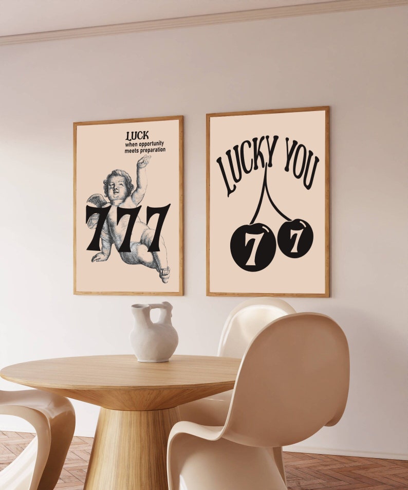 Lucky Angel Numbers Set of 2 777 Poster Preppy Room Decor - Etsy