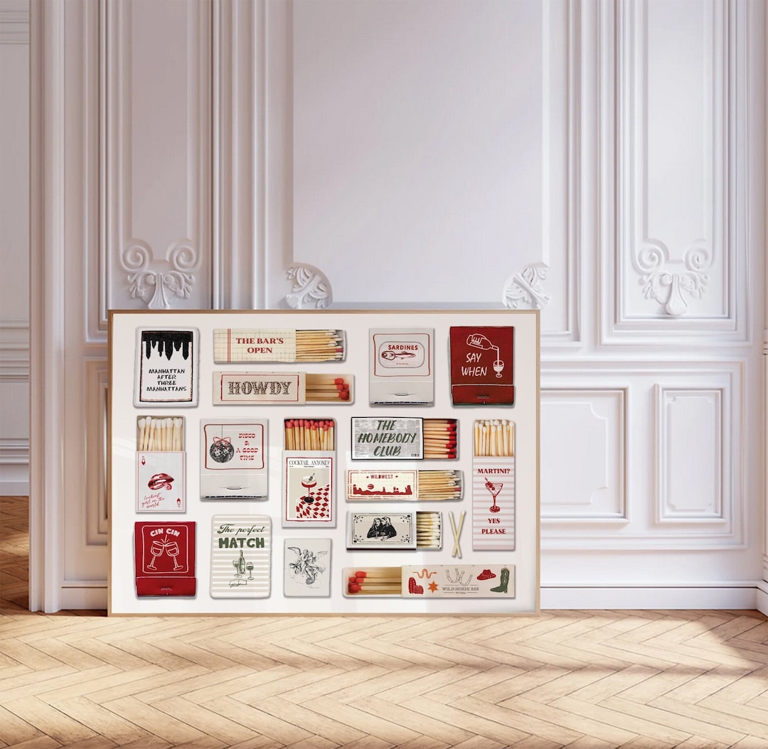 Vintage Matchbox Print, Horizontal Matches Poster, Retro Cocktail Bar ...