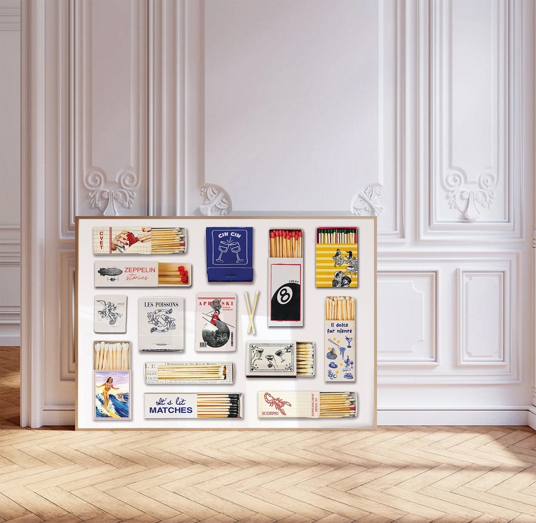 Vintage Matchbox Print, Horizontal Matches Poster, Retro Wine Bar Cart ...
