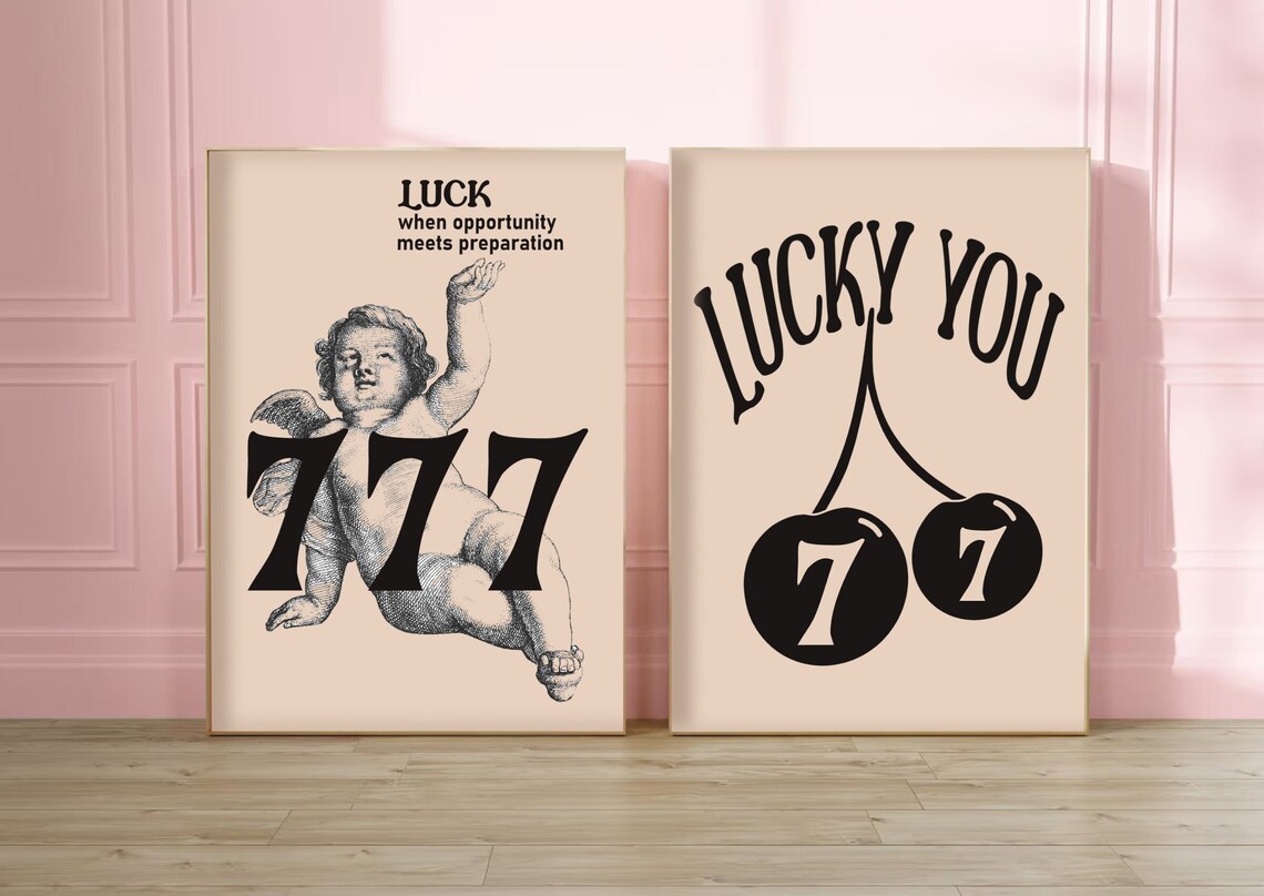 Lucky Angel Numbers Set of 2 777 Poster Preppy Room Decor - Etsy