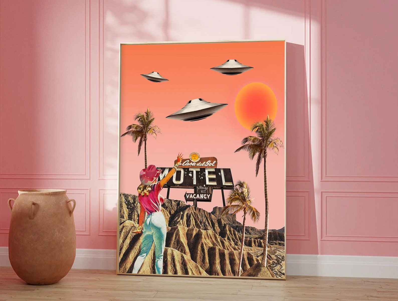 Cosmic Cowgirl Poster, Vintage Desert Wall Art, Retro Style Collage ...