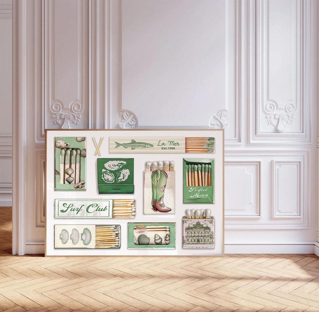 Green Matchbox Print, Trendy Matches Poster, Landscape Matchbook Wall ...
