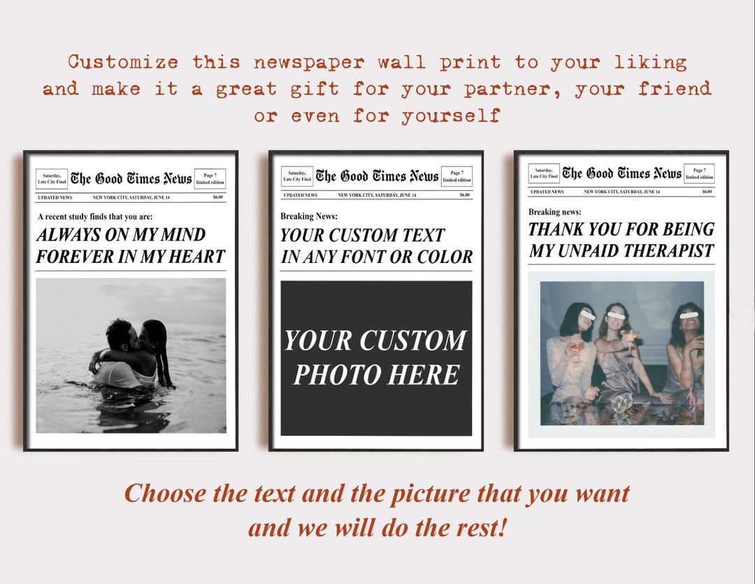 Custom Newspaper Print, Personalized Couple Photo, Best Friends Gift ...