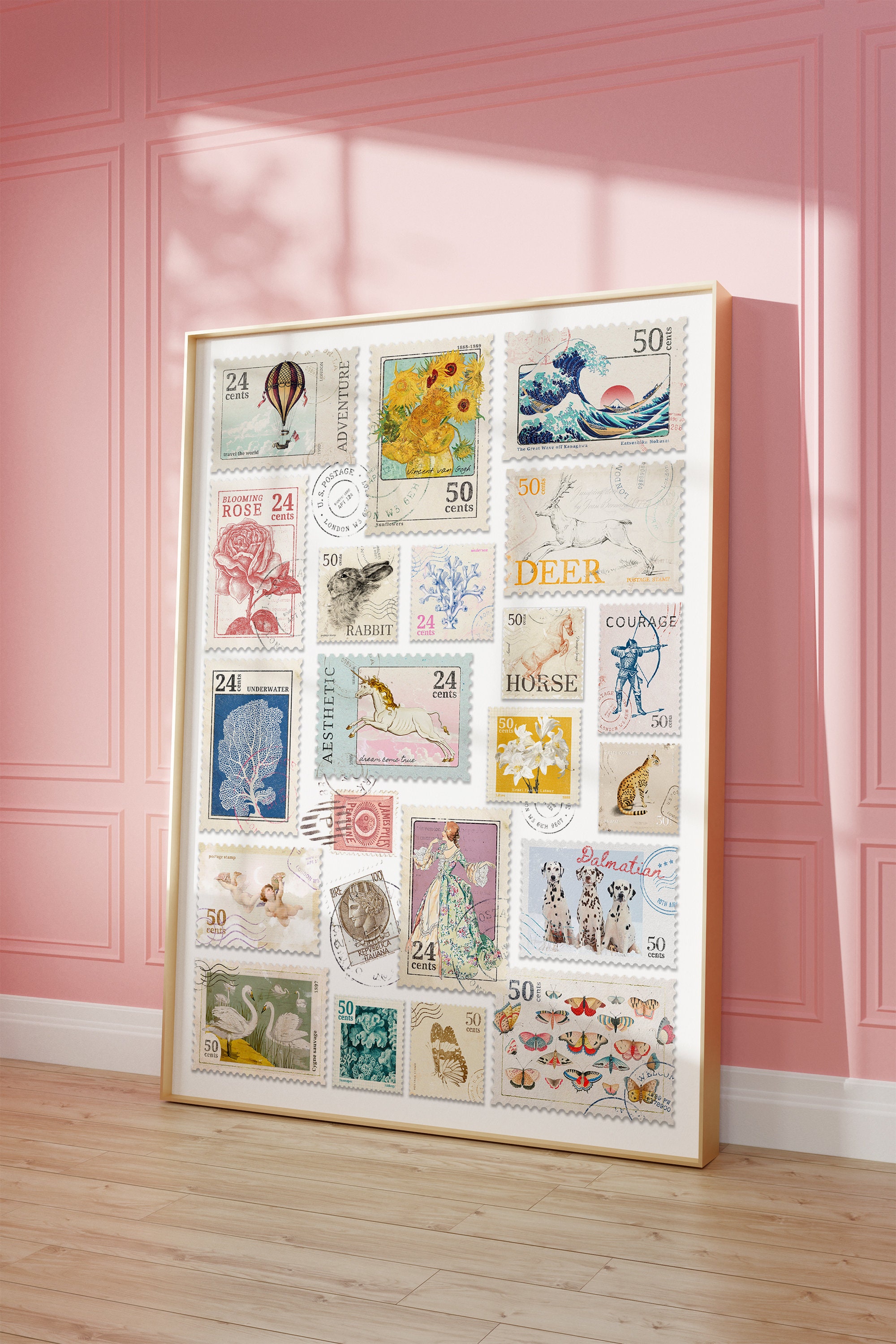 Vintage Stamps Print, Trendy Stamp Collection Poster, Retro Wall Art ...