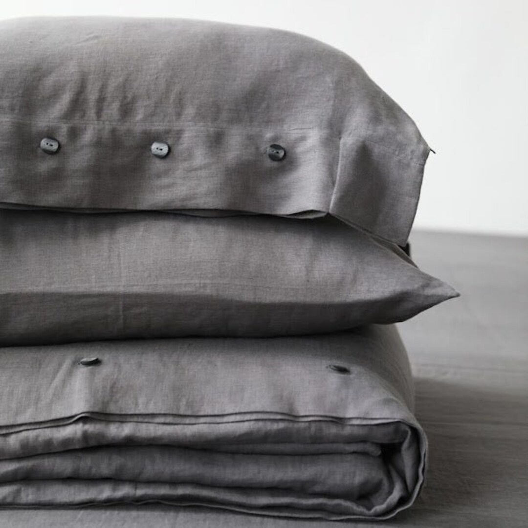 Contemporary Linen Duvet Cover With Button Closure beatrice ...