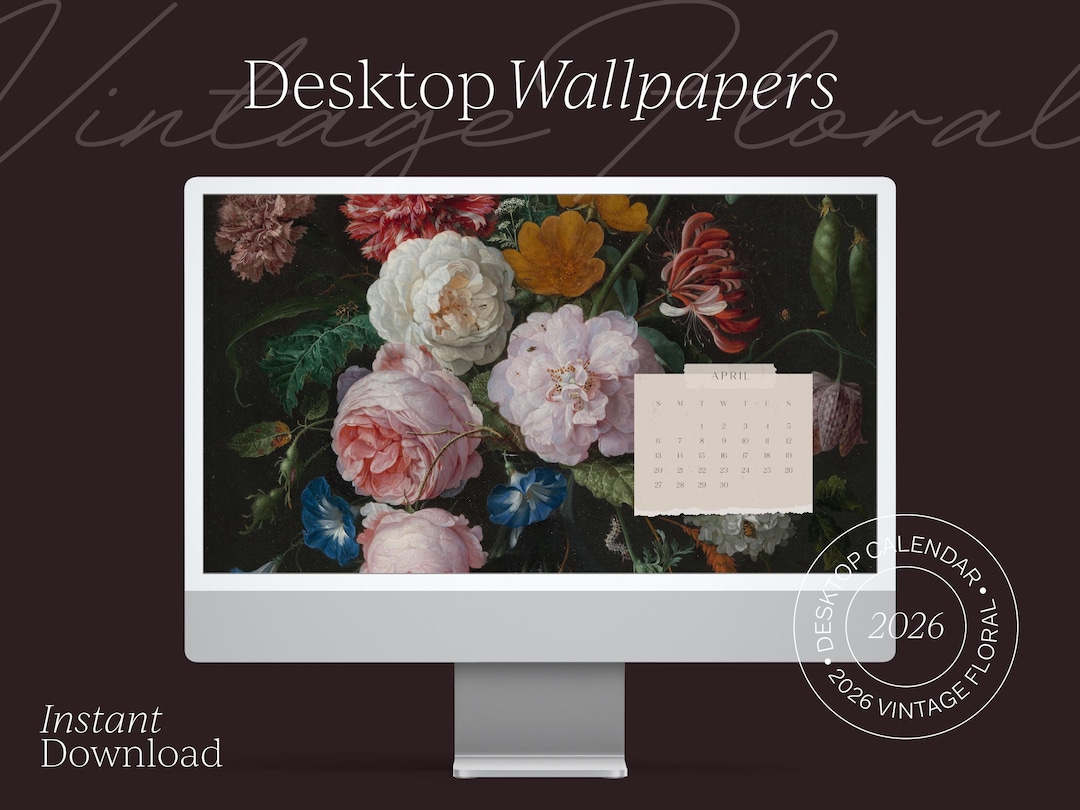 2026 Desktop Wallpaper Calendar - Vintage Floral Theme - Etsy