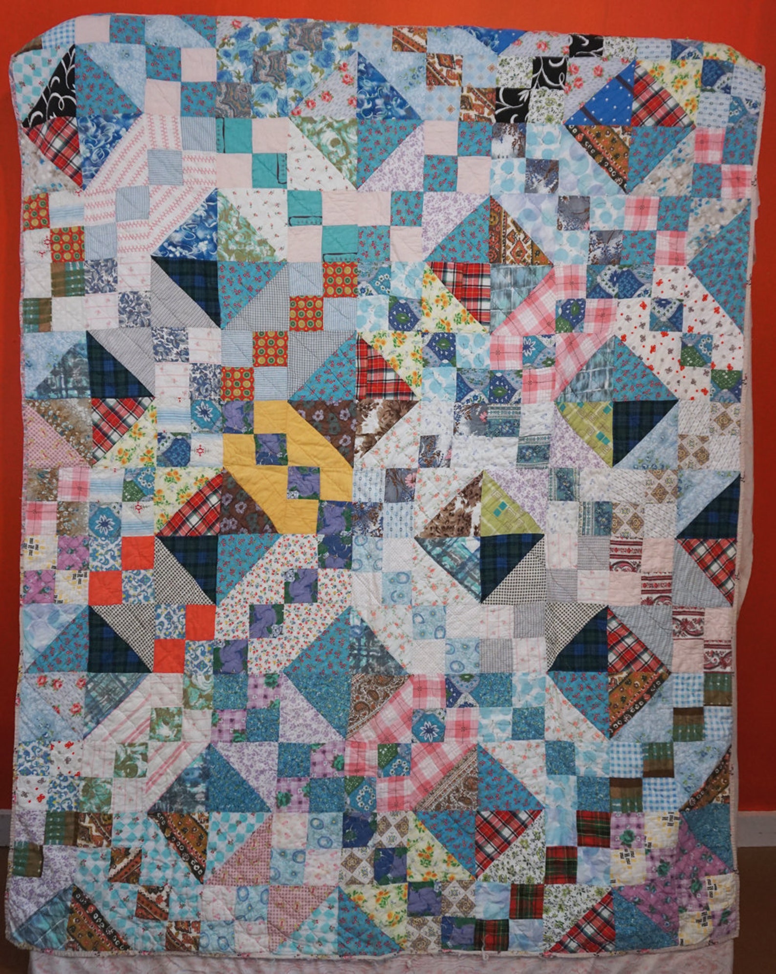 Jewel Box Pattern Quilt Hand Pieced & Hand Quilted 58" X 72" (c) 1950's ...