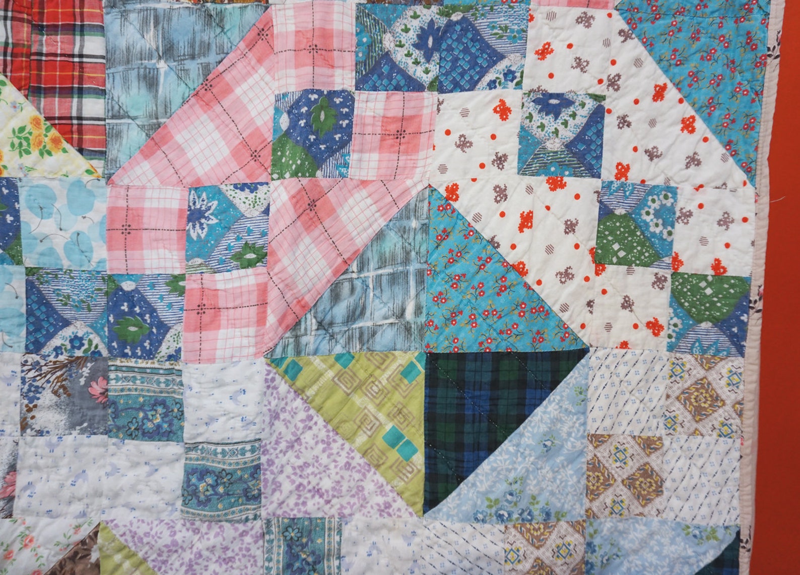 Jewel Box Pattern Quilt Hand Pieced & Hand Quilted 58" X 72" (c) 1950's ...