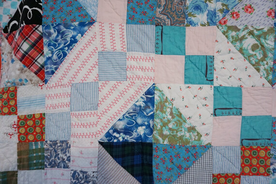 Jewel Box Pattern Quilt Hand Pieced & Hand Quilted 58" X 72" (c) 1950's ...
